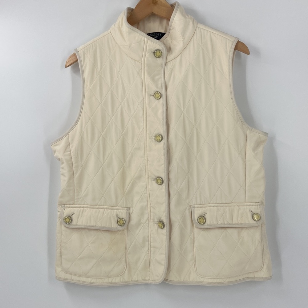 Talbots Quilted Cream Color Diamond Pattern Vest With… - Gem